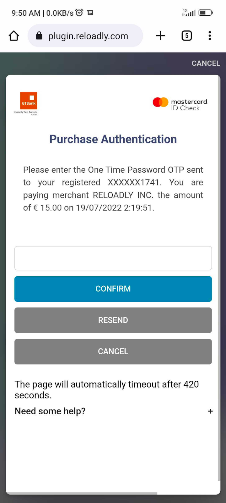 Reloadly Card Payment process supports 3DS